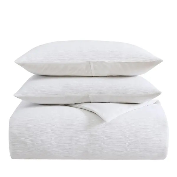 Vera Wang Solid Textured Pleats 3 Piece Duvet Cover Set, Queen