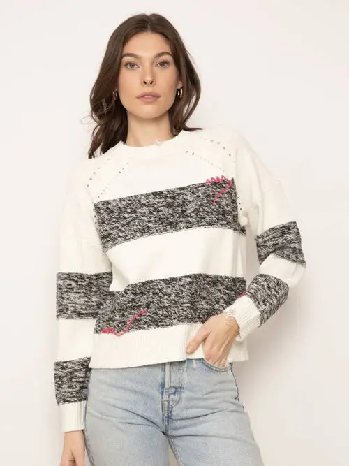Central Park West Dove Melangled Whipstitch Crew