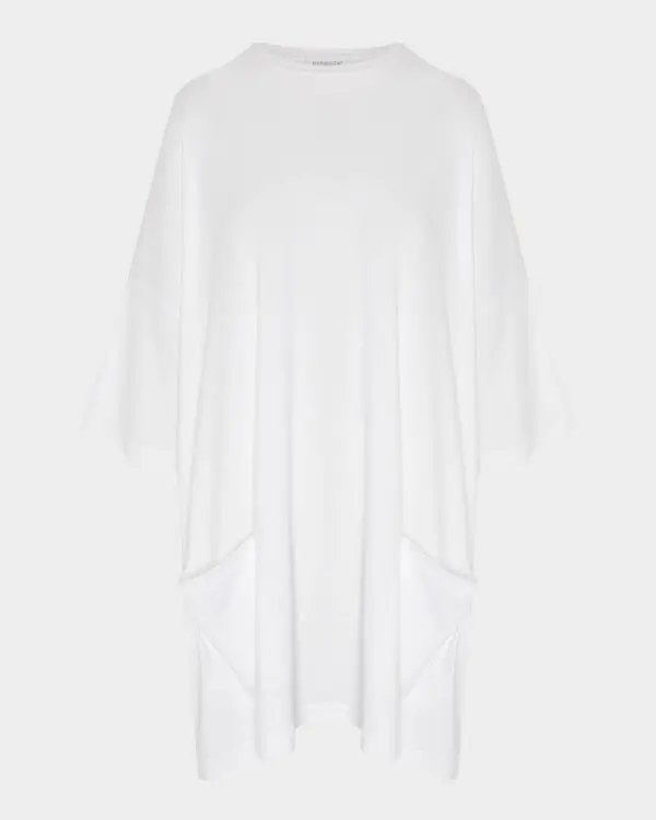 Eskandar Sloped-shoulder Round-neck Poncho - White