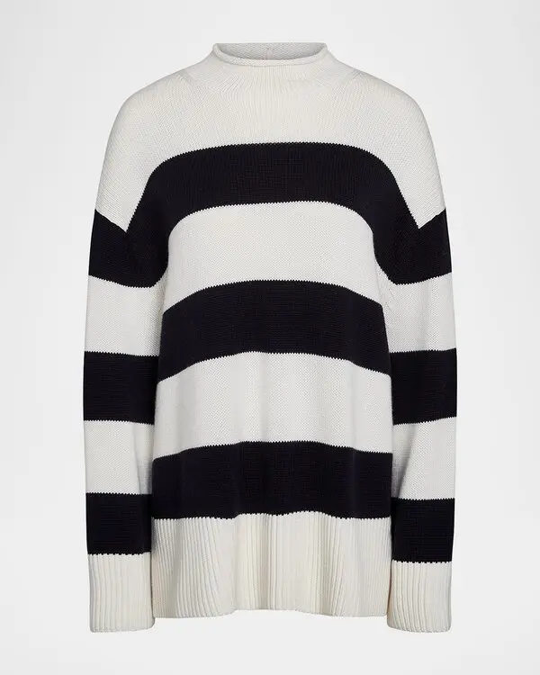 Vince Oversized Stripe Roll-neck Sweater - Off Whitecoastal