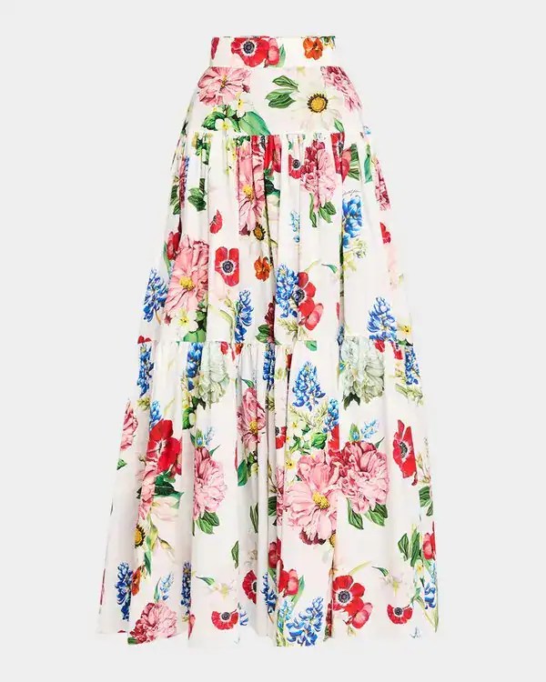 Dolce Gabbana Floral Tiered Maxi Skirt In White Floral 60% Off
