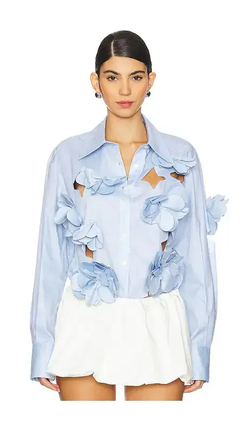Susan Fang Floral Cutout Shirt In Blue - 40% Off | Editorialist