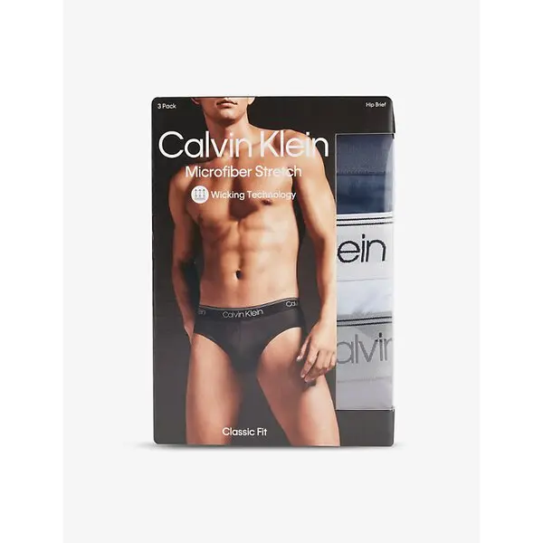 Calvin Klein Microfiber Stretch Classic-fit Low-rise Pack Of Three Stretch-jersey Briefs