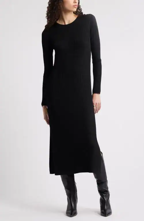 Nordstrom Long Sleeve Midi Sweater Dress In Black 70% Off