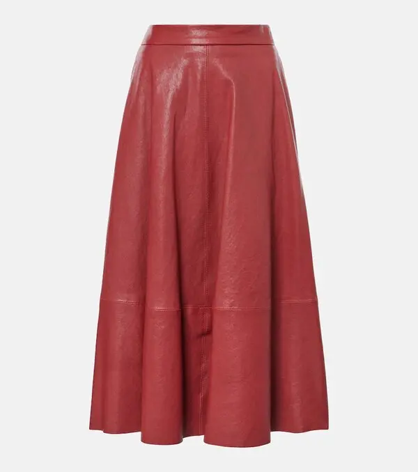 Brunello Cucinelli High-rise Leather Midi Skirt
