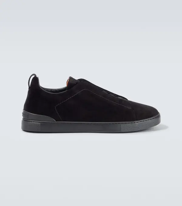 Zegna Triple Stitch Suede Sneakers - Black