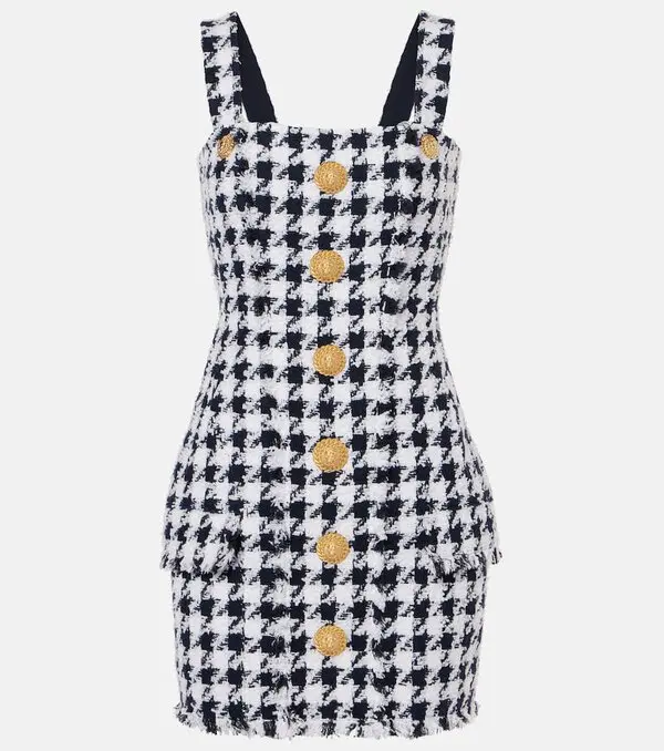 Balmain Houndstooth Tweed Mini Dress - Black