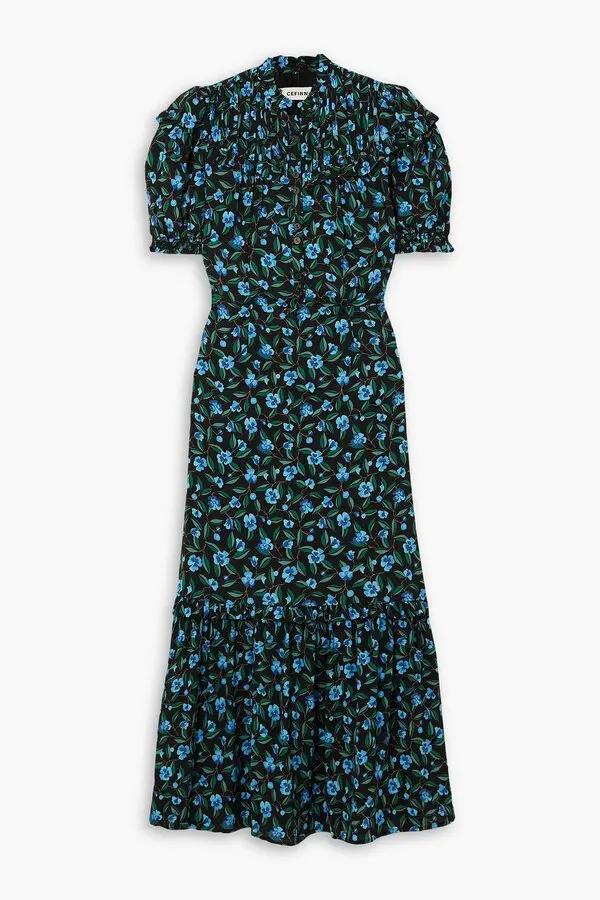 knee length dresses for ladies CEFINN Blue / Multi Print 100% Silk Midi Dress UK 8 – Reliked