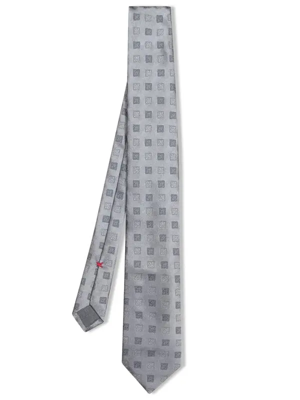 Brunello Cucinelli Silk Tie With Geometric Pattern - Grey