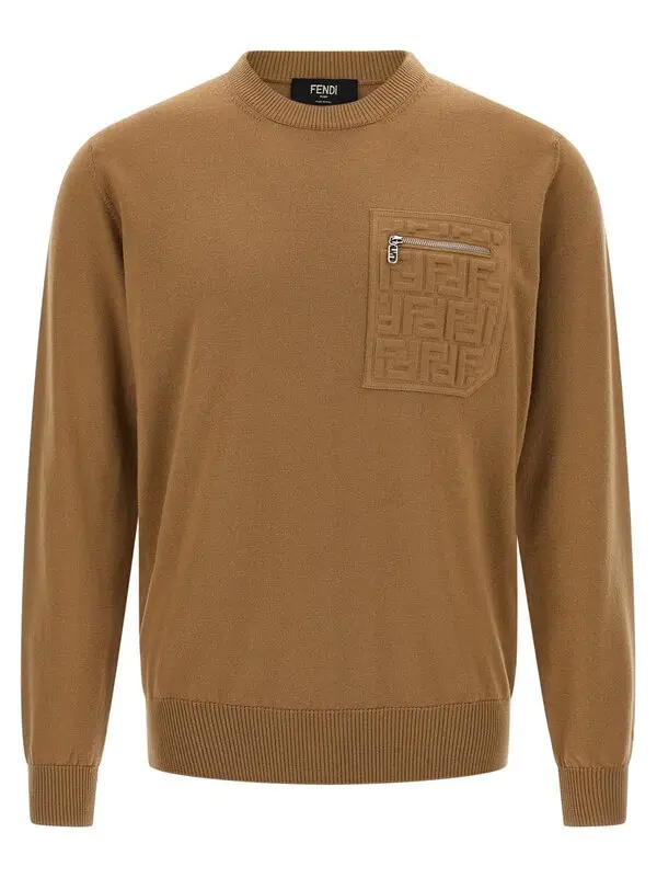Fendi Ff Pocket Wool Sweater - Beige