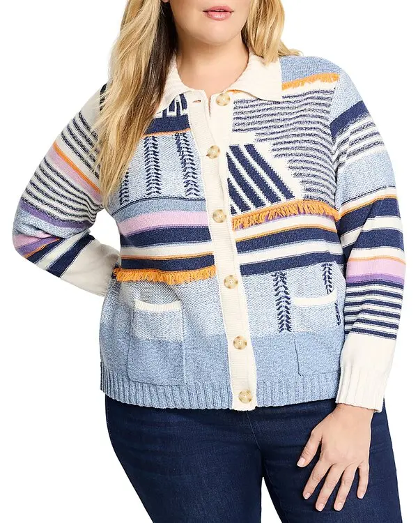 NIC+ZOE Pattern Play Button-front Cardigan