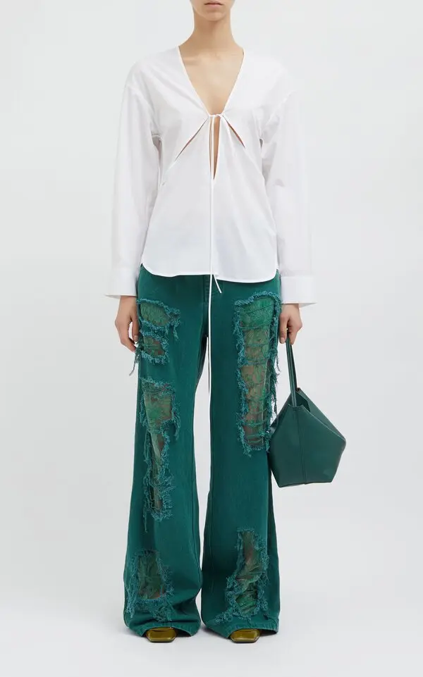 Christopher Esber Arboreal Lace-detailed Distressed Jeans