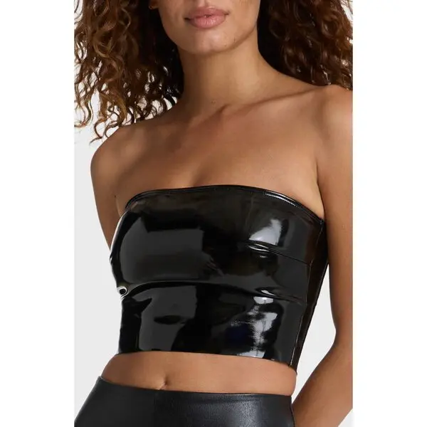 Commando Patent Faux Leather Crop Tube Top - Black