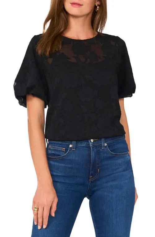 Vince Camuto Puff Sleeve Jacquard Chiffon Top - Rich Black