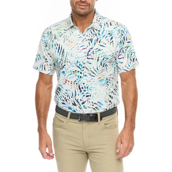 Robert Graham Island Palm Leaf Print Performance Golf Polo - Multi
