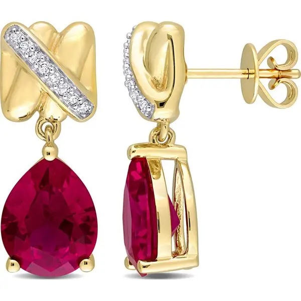 JULIANNA B. Gemstone And Diamond Pear Drop Earrings In 14k Gold - Ruby/gold