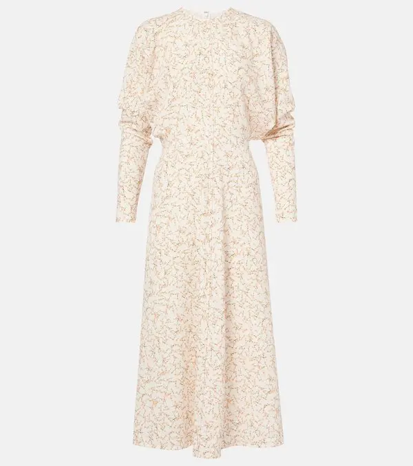 Victoria Beckham Dolman Printed Midi Dress - White