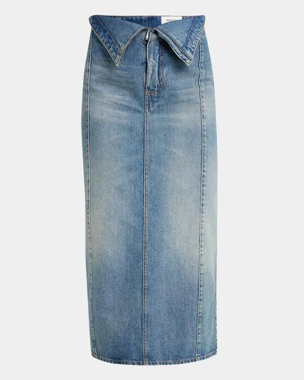 Alexander McQueen Foldover-waist Midi Denim Skirt