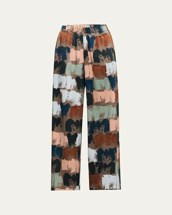 Lafayette 148 New York Paint Stroke-print Silk Pants - Concrete Multi