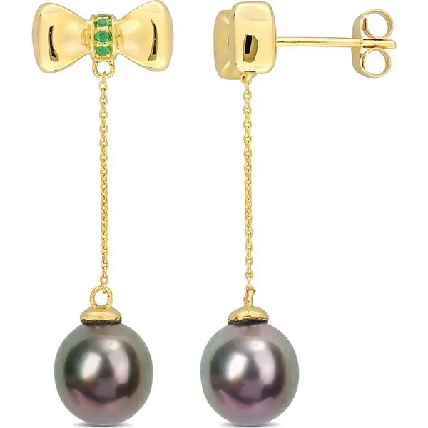 JULIANNA B. Tahitian Pearl And Gem Bow Dangle Earrings - Emerald