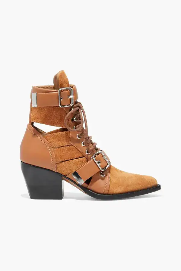Chloé Cutout Leather And Suede Ankle Boots In Camel 70% Off