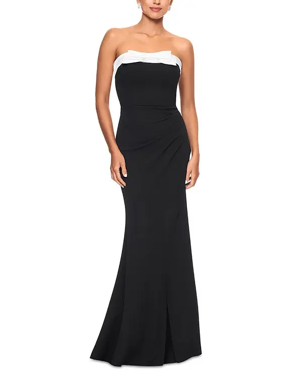 Aqua Bow Trim Strapless Gown