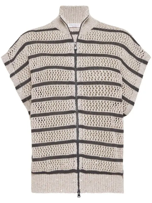 Brunello Cucinelli Striped Cardigan - Neutrals