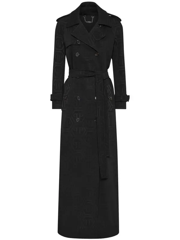 Philipp Plein Monogram Trench Coat - Black