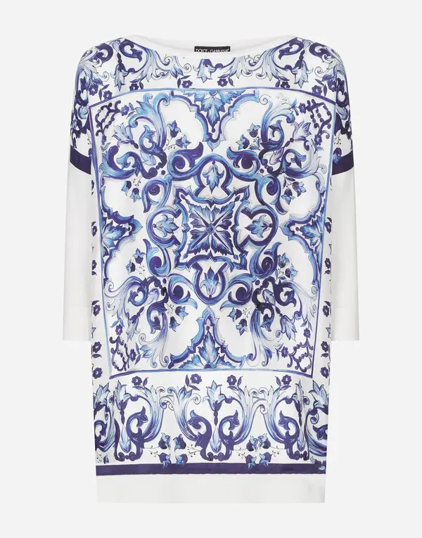 Dolce & Gabbana Majolica Print Silk Twill Pullover
