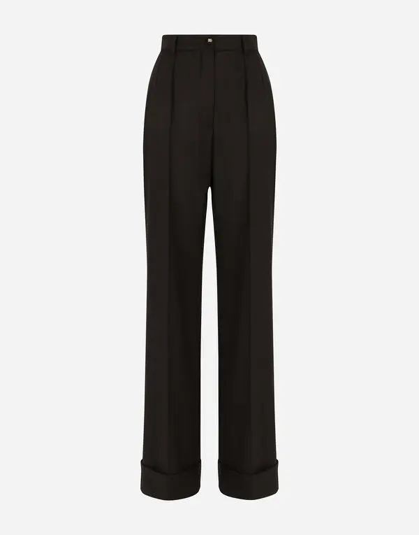 Dolce & Gabbana Woolen Palazzo Pants With Turn-ups - Black