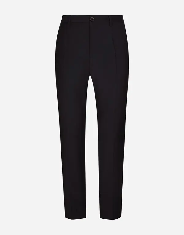 Dolce & Gabbana Stretch Wool Pants With Dg Embroidery - Blue