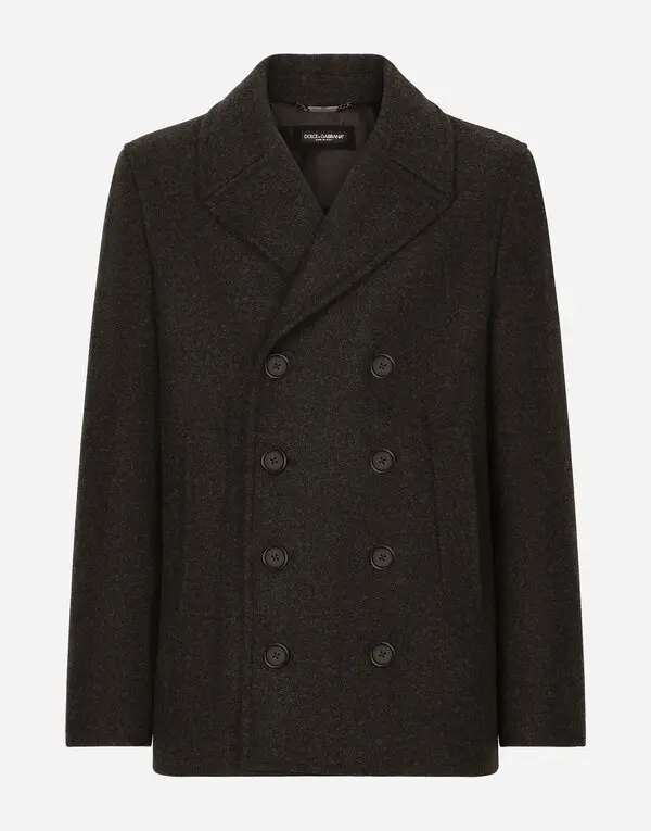 Dolce & Gabbana Double-breasted Wool Pea Coat With Logo Tag - Grey