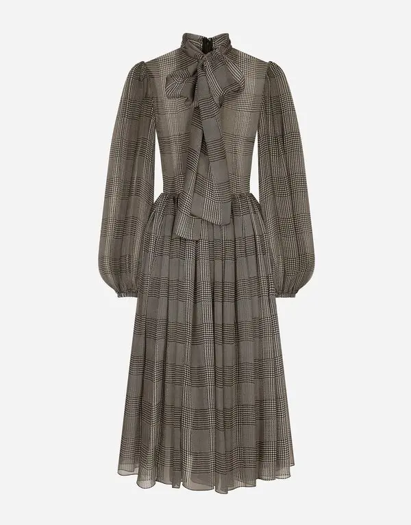 Dolce & Gabbana Silk Chiffon Glen Plaid Dress - Multicolor