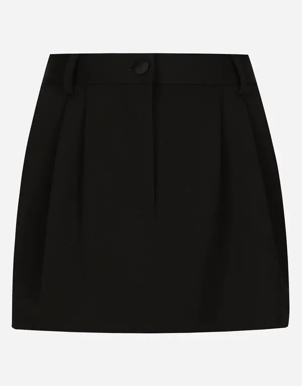 Dolce & Gabbana Short Wool Gabardine Tuxedo Skirt - Black