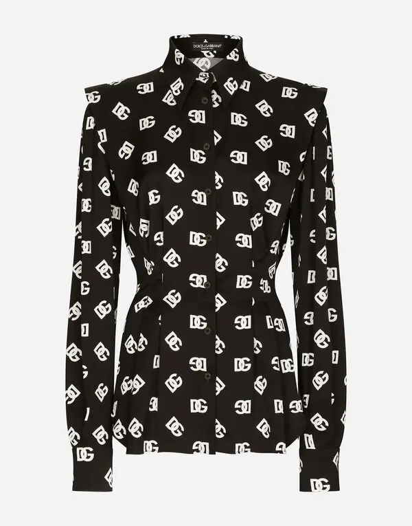 Dolce & Gabbana Charmeuse Shirt With Dg Logo Print - Multicolor
