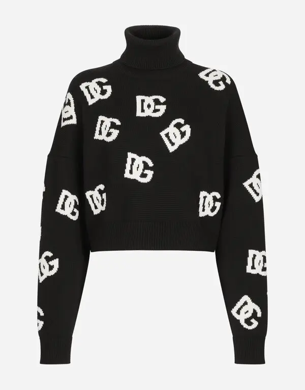 Dolce & Gabbana Cropped Wool Sweater With Dg Inlay - Print