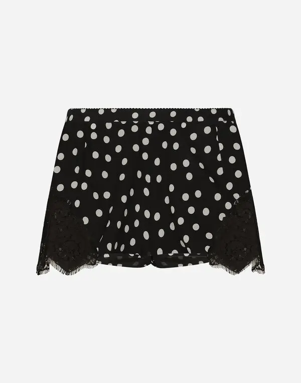 Dolce & Gabbana Polka-dot Silk Lingerie Shorts With Lace - Print