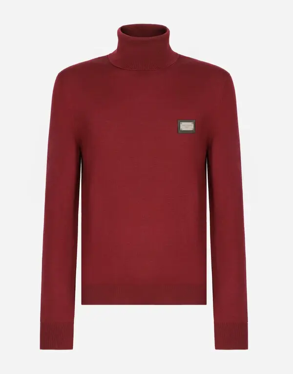 Dolce & Gabbana Wool Turtleneck Sweater With Metal Logo Tag - Bordeaux