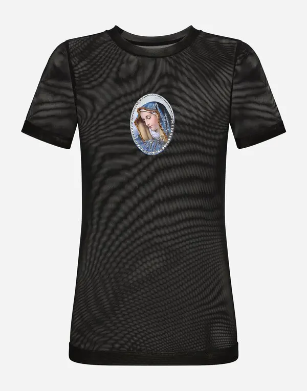 Dolce & Gabbana Tulle T-shirt With Sacred Image Patch - Multicolor