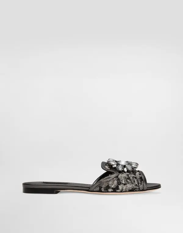 Dolce & Gabbana Lace Slippers With Crystals