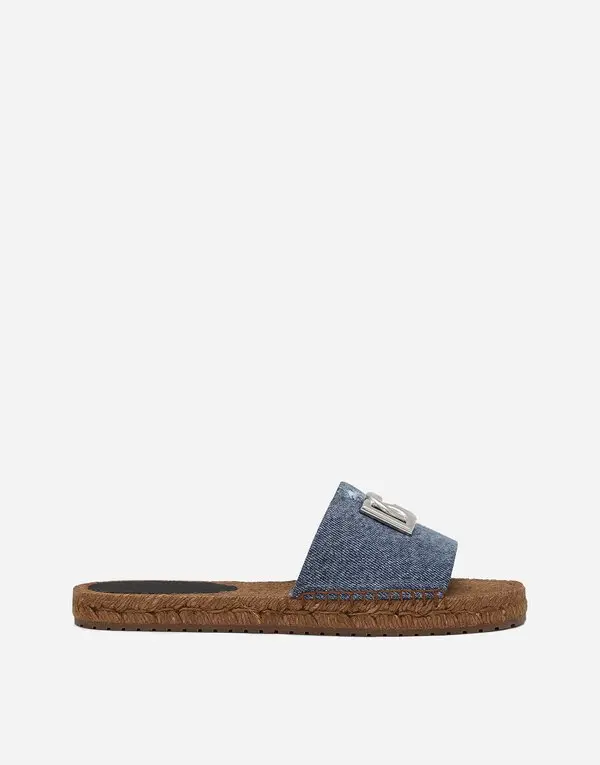 Dolce & Gabbana Patchwork Denim Espadrille Slides - Blue