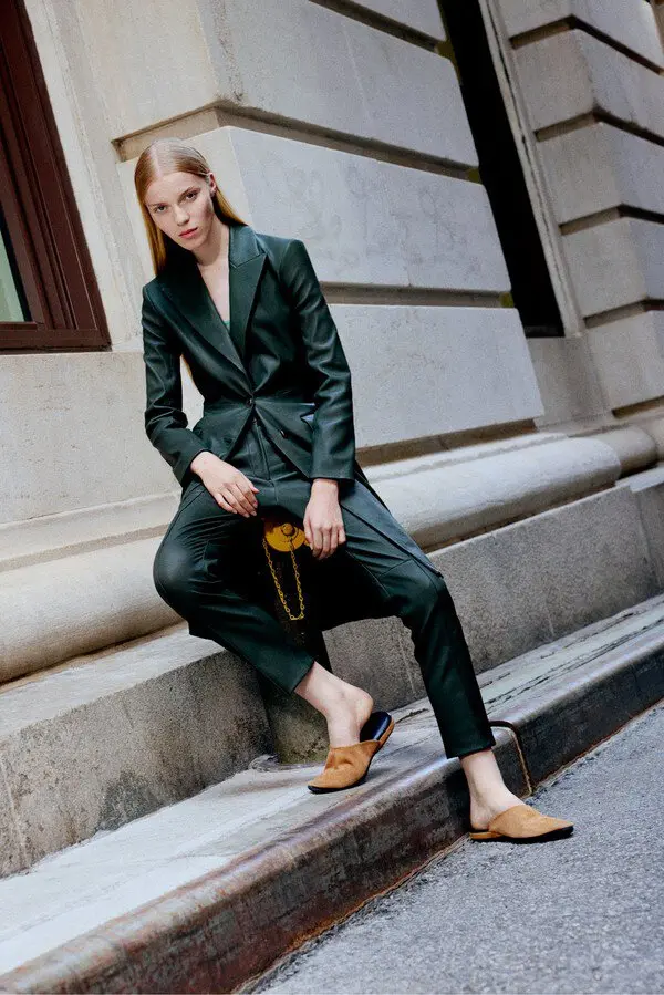 Rosetta Getty Peak Lapel Leather Coat - Green