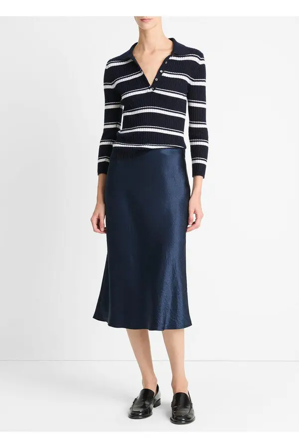 Vince Striped Cashmere-blend Polo Sweater - Blue