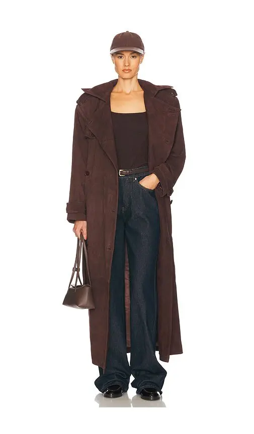 HELSA Suede Trench Coat - Saddle Brown