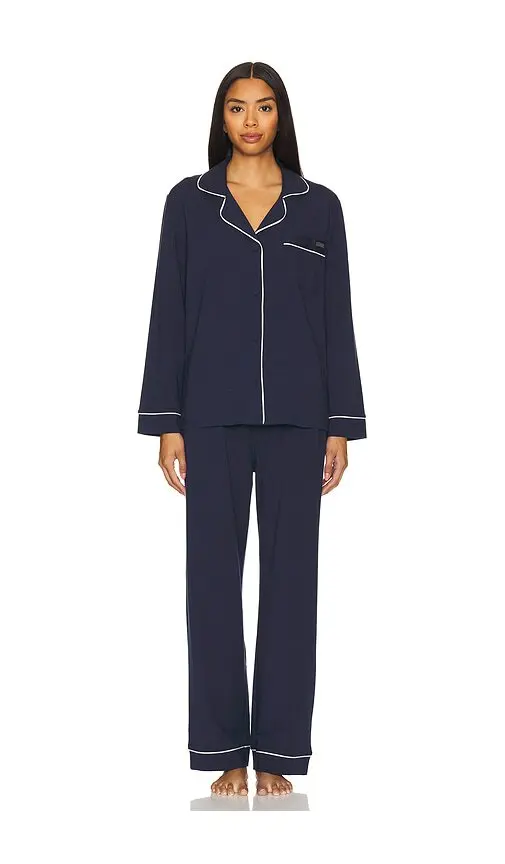Lunya Slumberknit Essential Button Down Pant Set In Navy