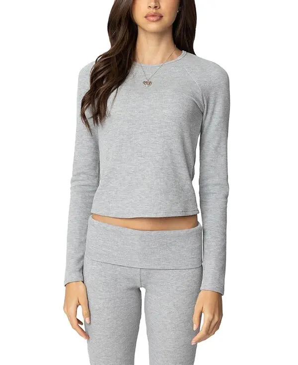 EDIKTED Sab Waffle Knit Top - Gray Melange