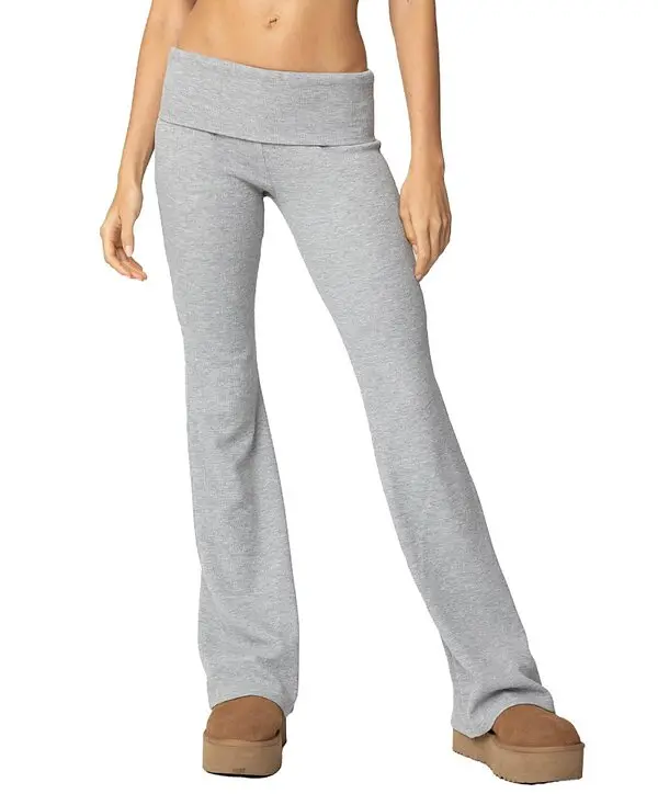 EDIKTED Sab Fold Over Waffle Knit Pants - Gray Melange
