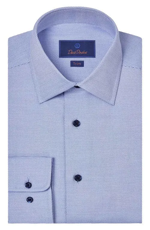 David Donahue Trim Fit Cotton Microdobby Dress Shirt - Blue