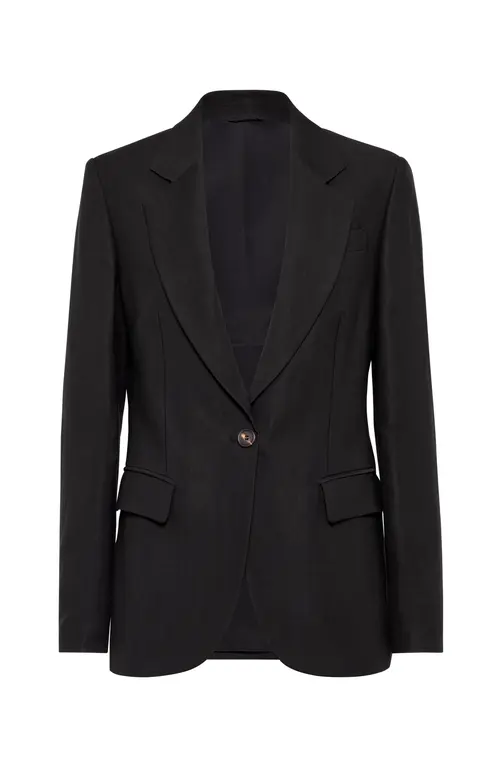 Brunello Cucinelli Twill Blazer With Monili - Black