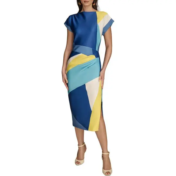Donna Karan New York Colorblock Scuba Knit Midi Sheath Dress - Cosmos Multi